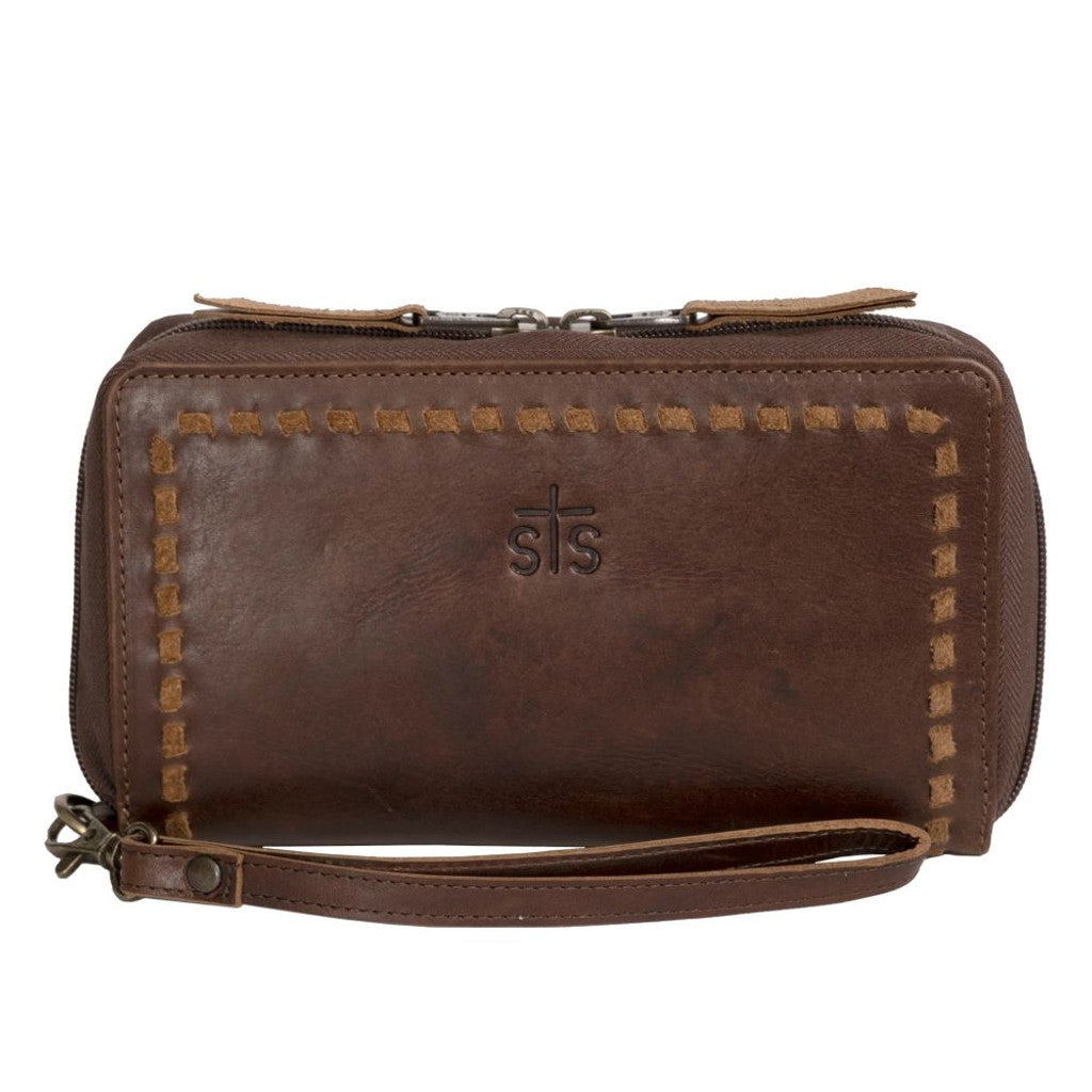 STS Ranchwear Chestnut Leather Catalina Croc Kacy Organizer Wristlet B ...