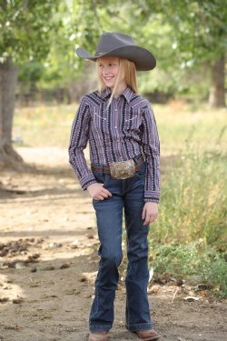 GIRL'S GEOMETRIC STRIPE PRINT WESTERN SHIRT - PURPLE – Rockin R Western ...